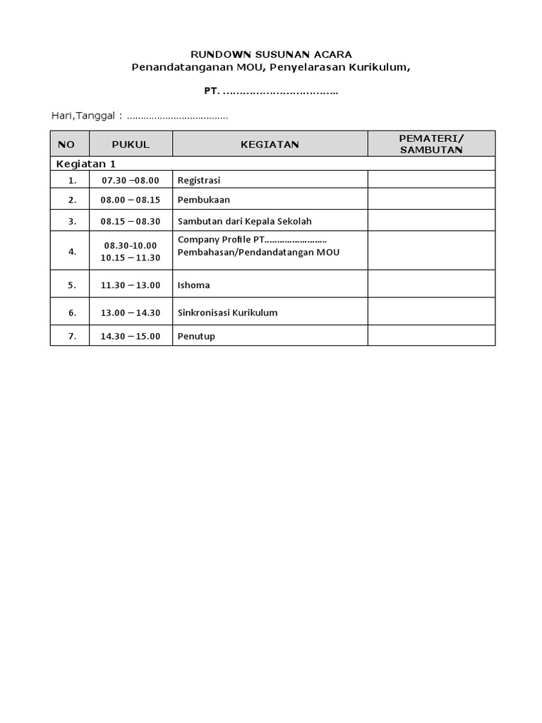 Contoh Rundown Mou | PDF