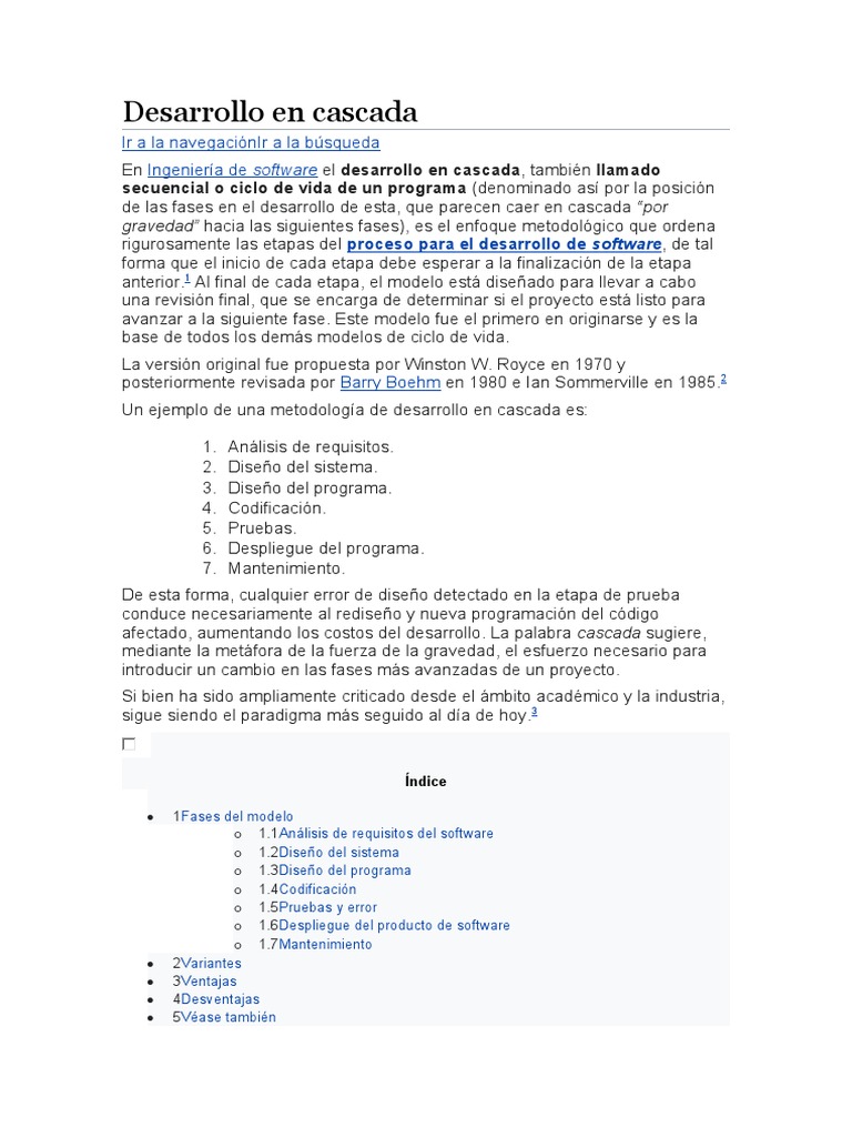 Modelo de Desarrollo en Cascada | PDF | Informática | Desarrollo de ...