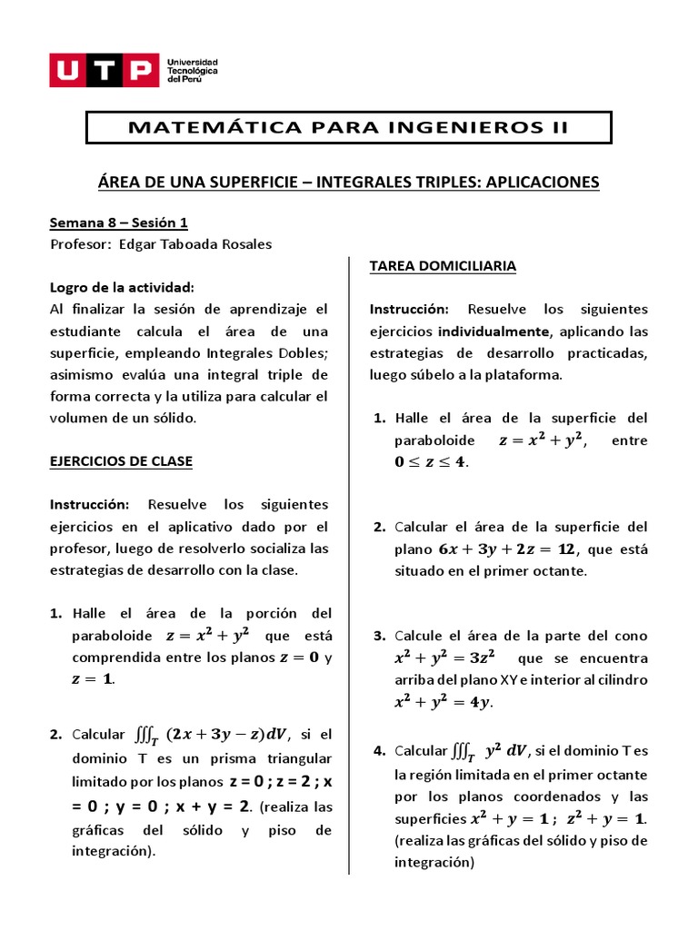 s8.s1 - Tarea Area de Superficies. Integrales Triples | PDF | Métodos y materiales de enseñanza ...