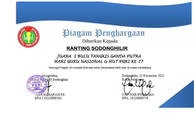 Piagam Juara Badminton Ganda Putra | PDF