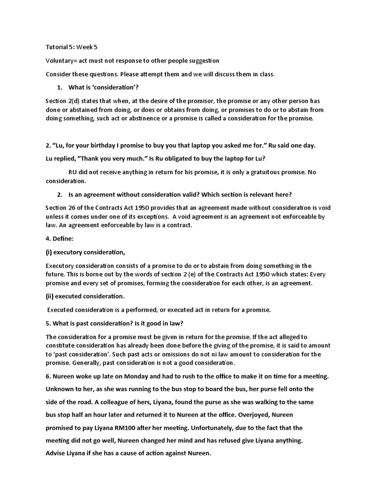 Tutorial 5 - Consideration | PDF | Consideration | Government
