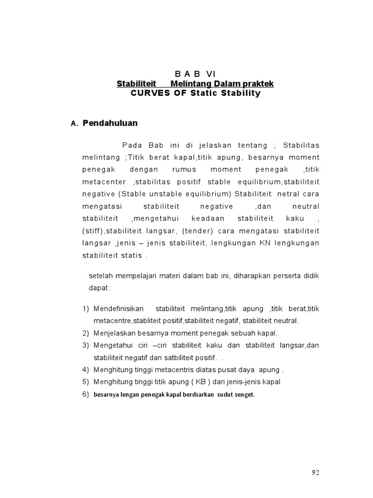 Bab Vi Curve of Static Stability (Stabilitas Melintang) | PDF