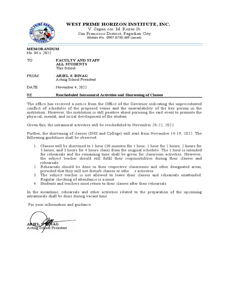 Rescheduled Intramurals Memo 2022 | PDF