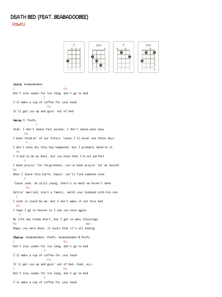 Death Bed (Feat. Beabadoobee) - Ukulele Tabs by Powfu - Ukutabs | PDF