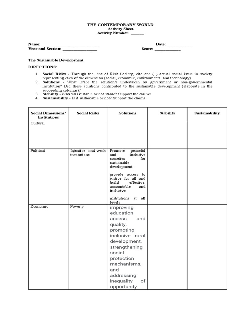 TCW Week 15 The Sustainable Development ACTIVITY SHEET | PDF ...