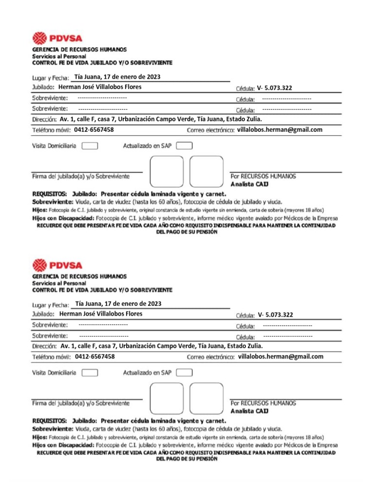 Formato Fe de Vida | PDF