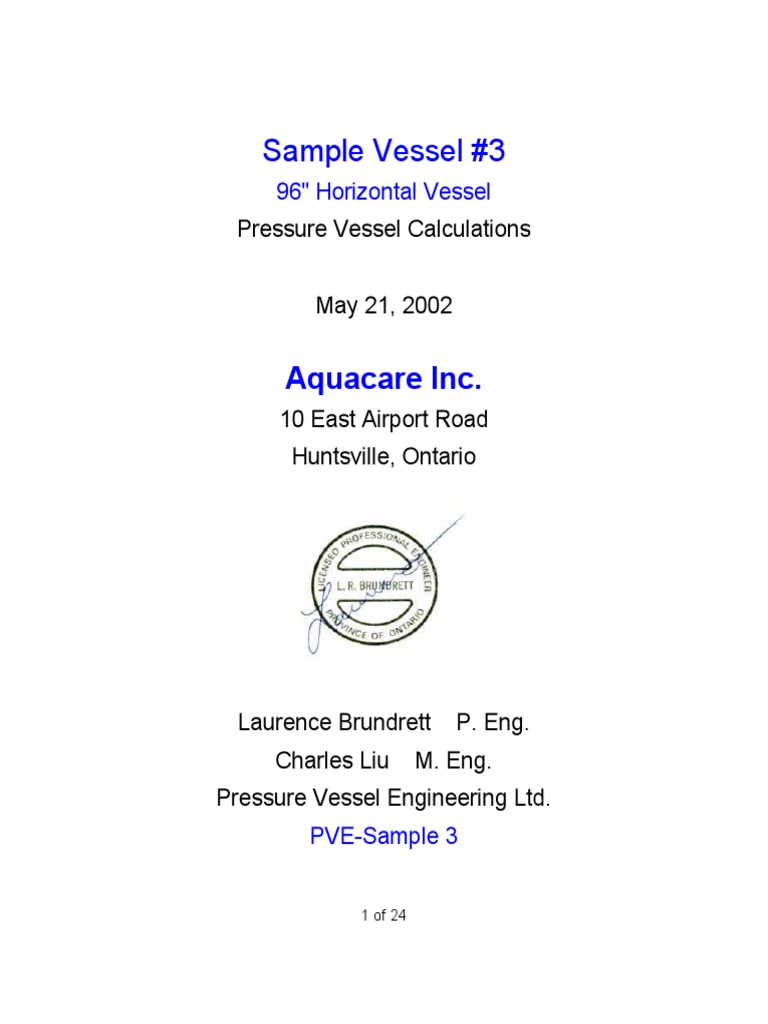 Sample Vessel 3 96 Horizontal Vessel Pre | PDF | Pressure | Civil Engineering