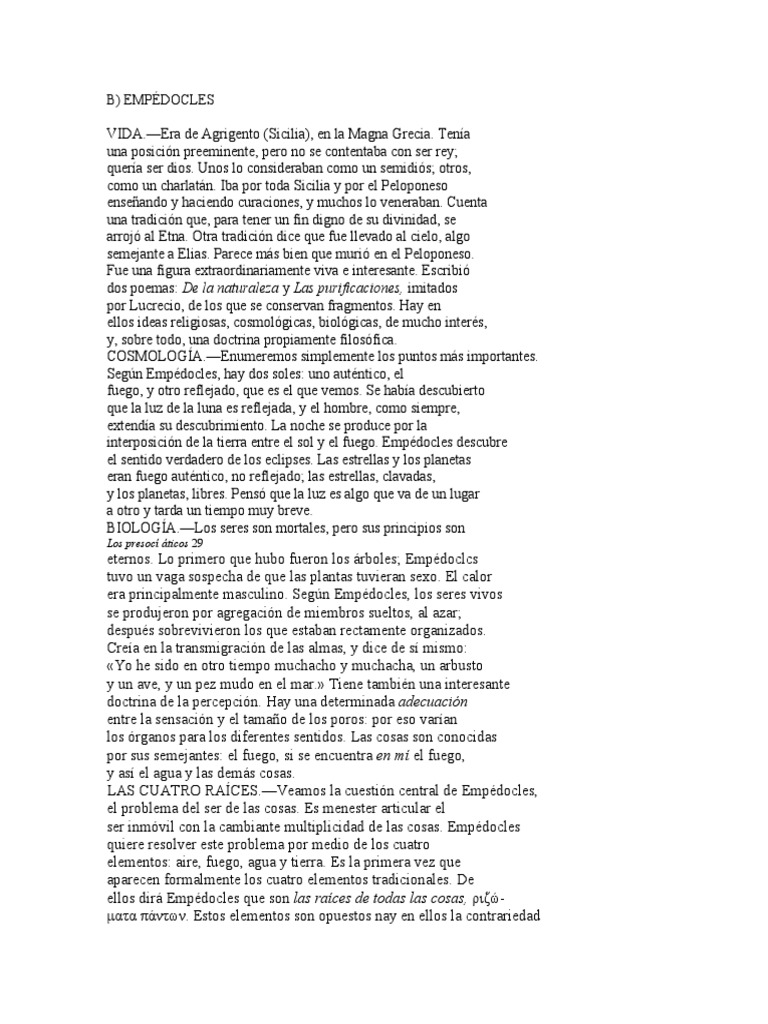 Filosofía de Empédocles: Elementos y Ciclos | PDF | Amor