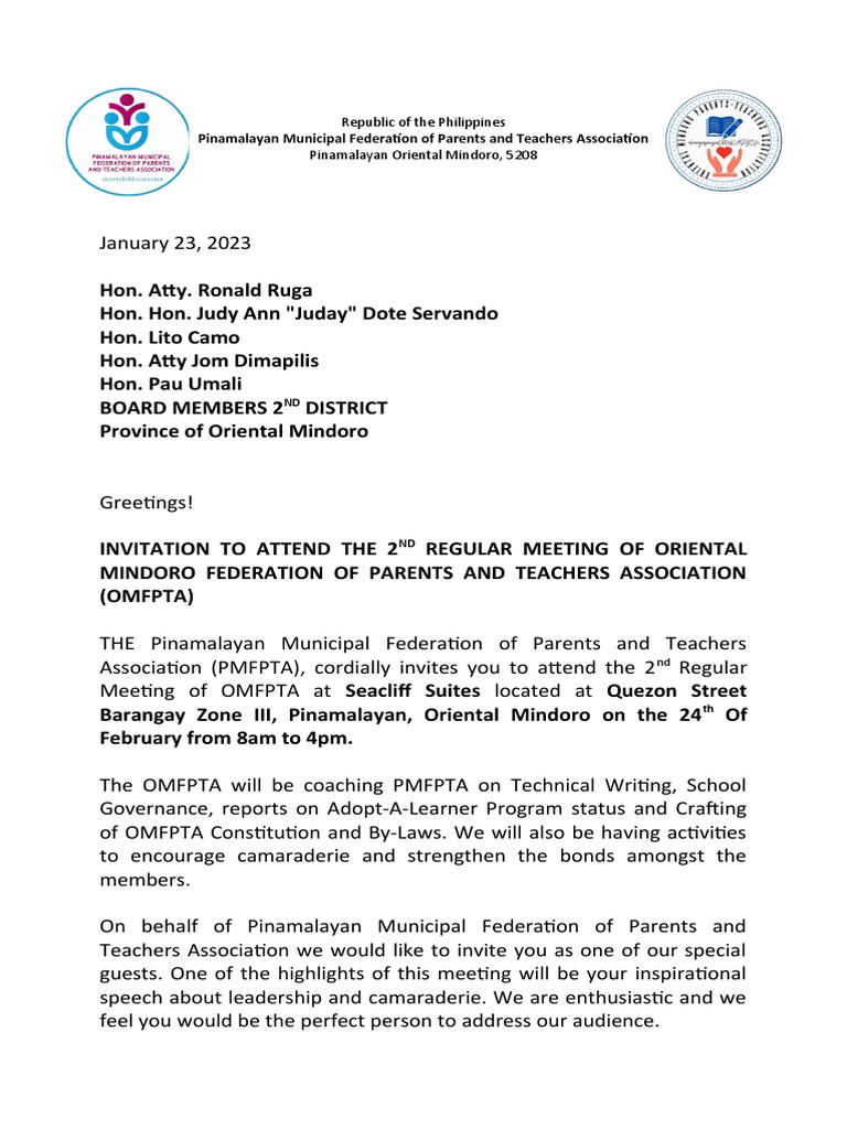 Invitation to Attend the 2nd Regular Meeting of the Oriental Mindoro ...