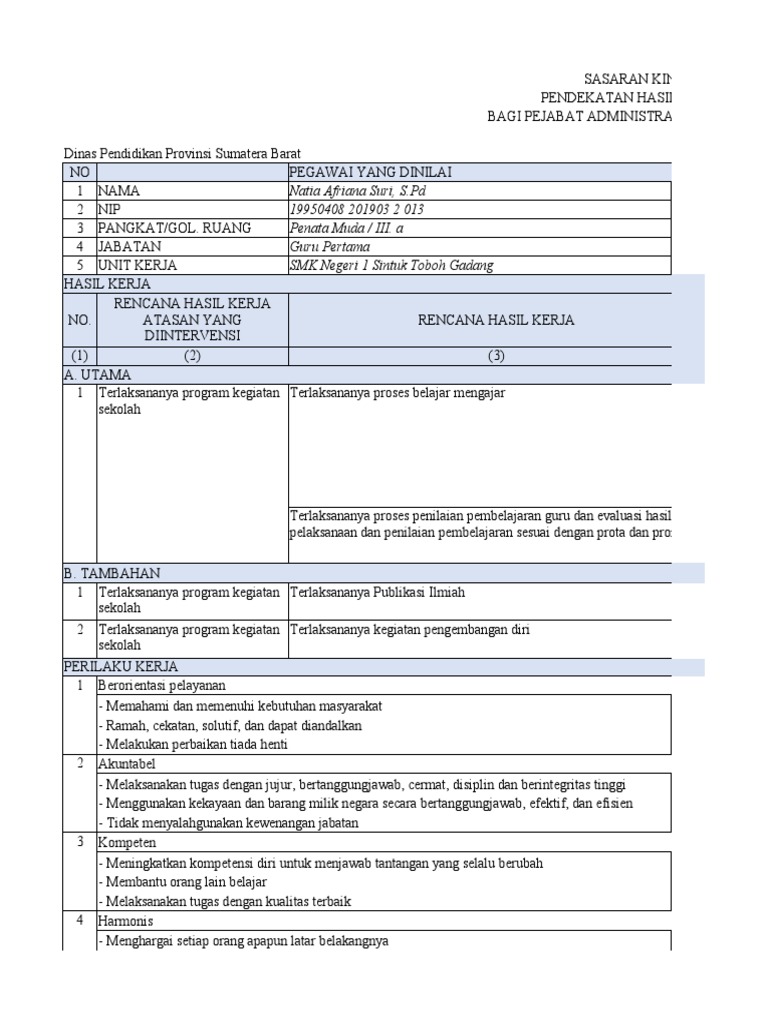 Form SKP PermenPAN RB Nomor 6 Tahun 2022 (All) NATIA | PDF