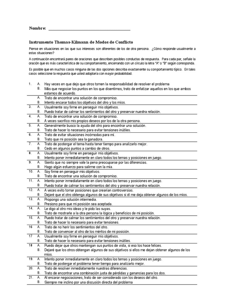 Thomas-Kilmann Instrument | PDF