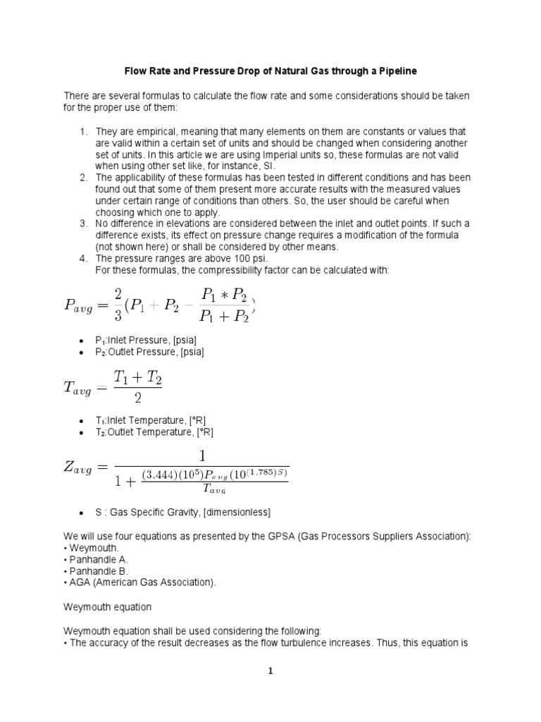 Flow Rate and Pressure Drop of Natural Gas Through A Pipeline | PDF