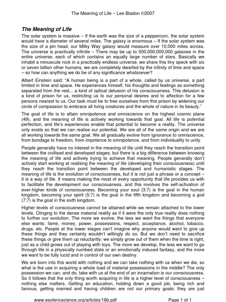 16b The Meaning of Life | PDF | Meaning Of Life | Consciousness