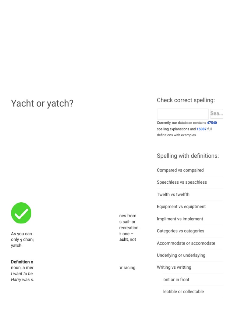 Yacht or Yatch - Spelling Which Is Correct How To Spell | PDF | Yacht ...