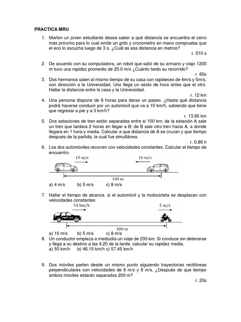 Problemas de MRU y Cálculo de Tiempos | PDF