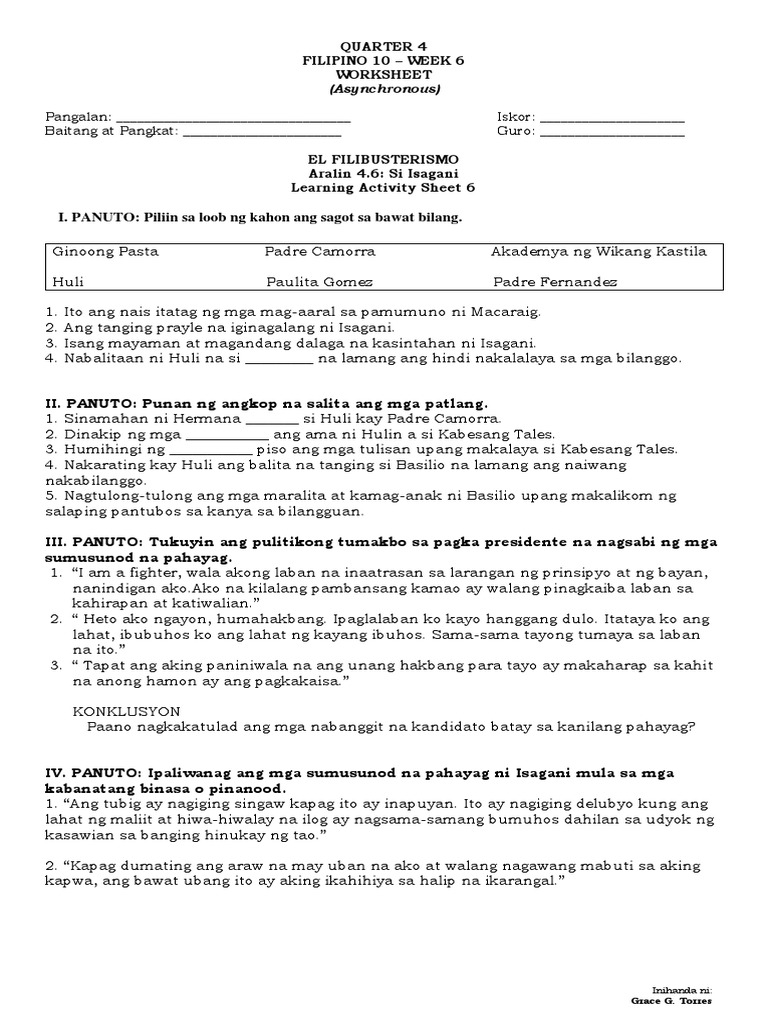 Q4W6 - Activity Sheet 4.6 - Si Isagani | PDF