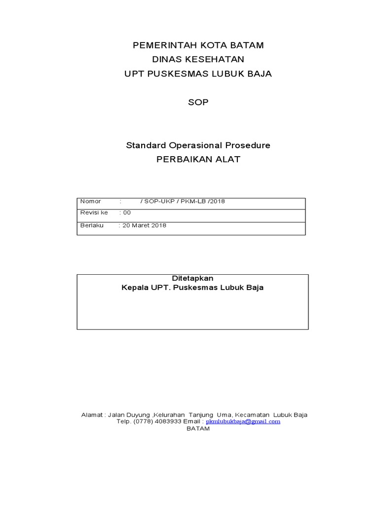 SOP Perbaikan Alat Puskesmas Lubuk Baja | PDF