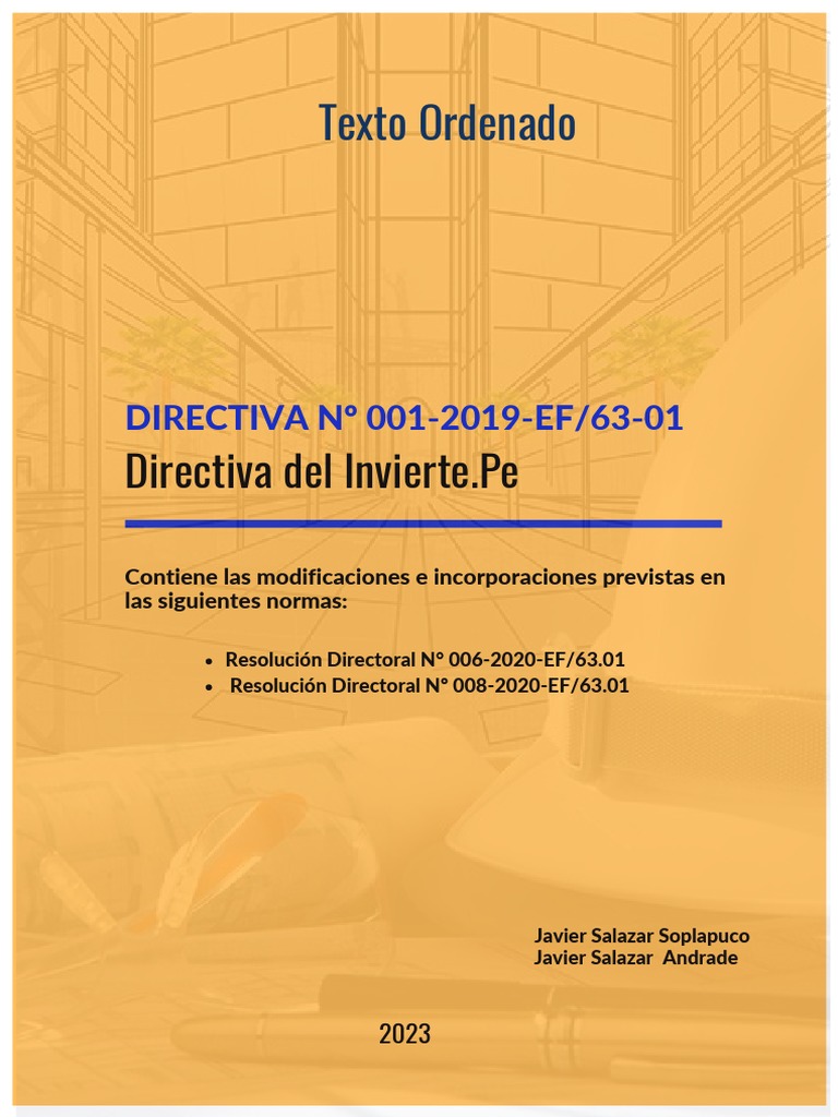 TUO Directiva INVIERTE - PE Directiva N°001-2019-EF-63-01 | PDF | Presupuesto | Infraestructura