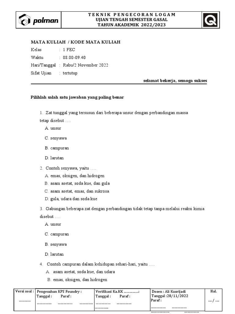 Format Lembar Soal UTS 2022 | PDF