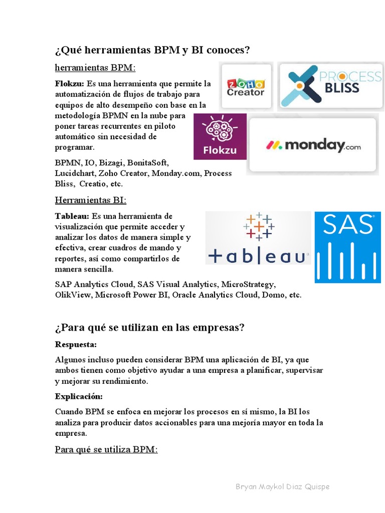 Herramientas BPM y BI en Empresas | PDF | Microsoft | Microsoft Excel