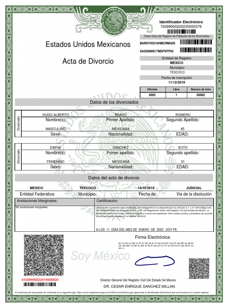 Acta de Divorcio | PDF | Derechos | Instituciones sociales