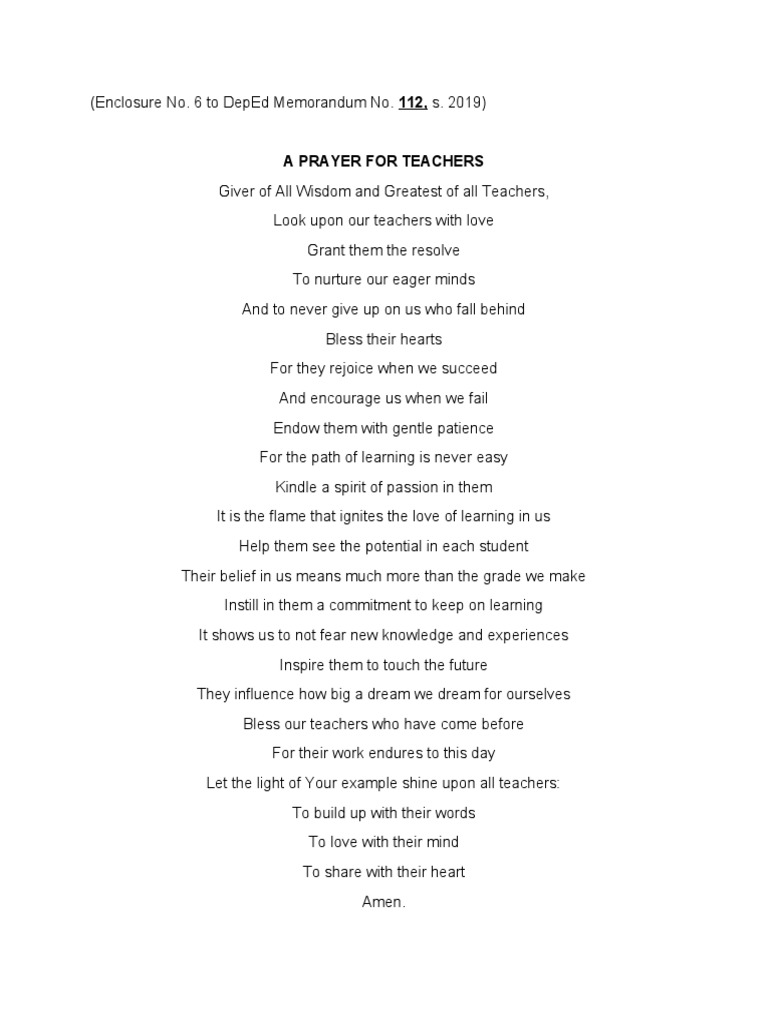A Prayer For Teachers | PDF