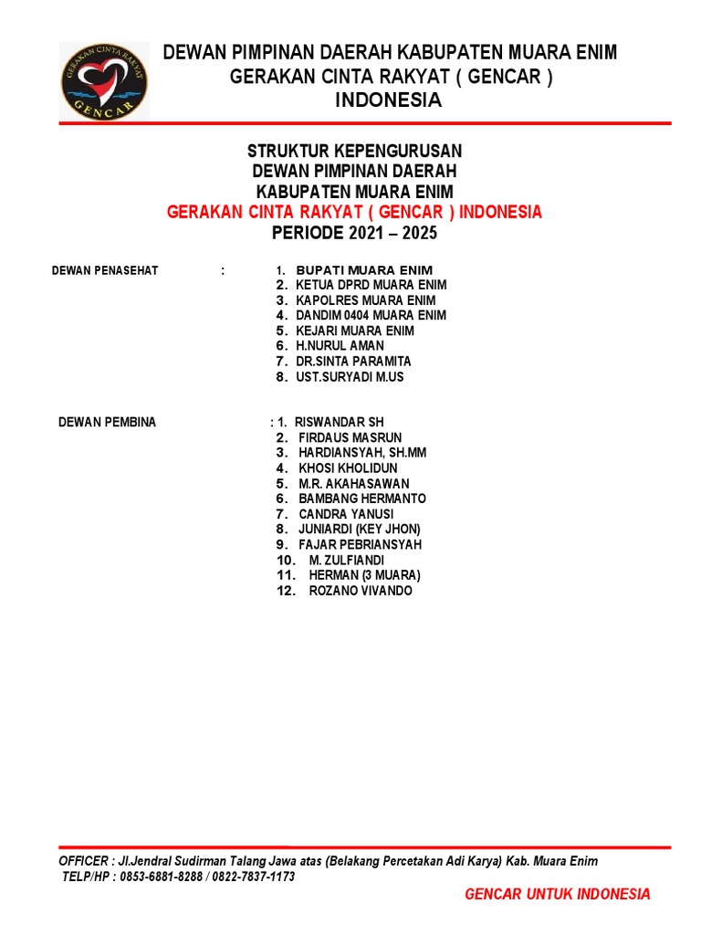 Struktural Kepengurusan Gencar 004 | PDF