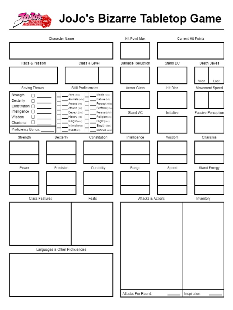 JoJo Char Sheet | PDF