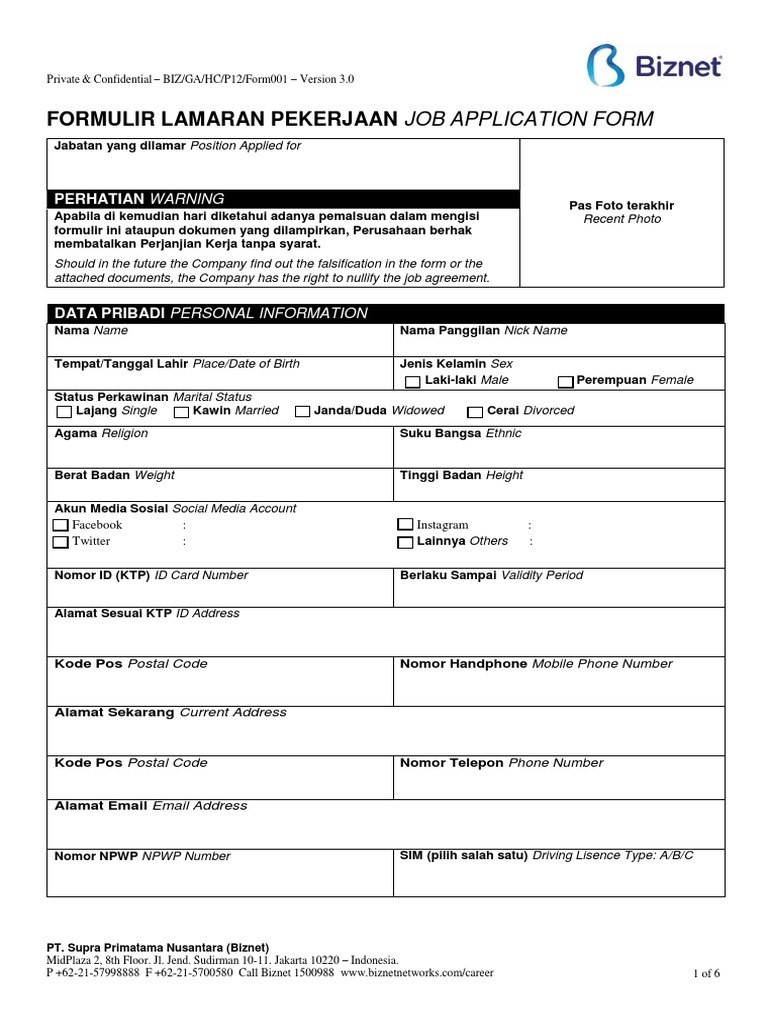 BIZ - GA - HC - P12 - Form001 - JAF - Version 3.0 | PDF