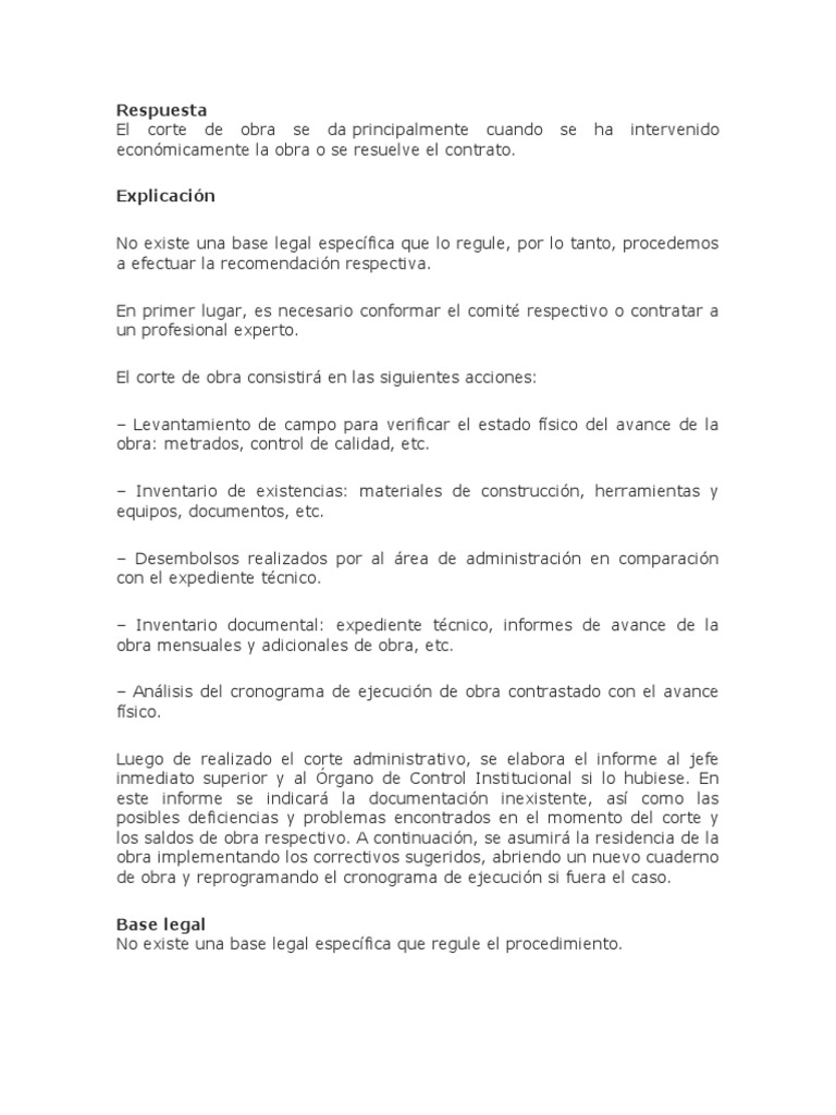 Procedimiento Corte de Obra | PDF