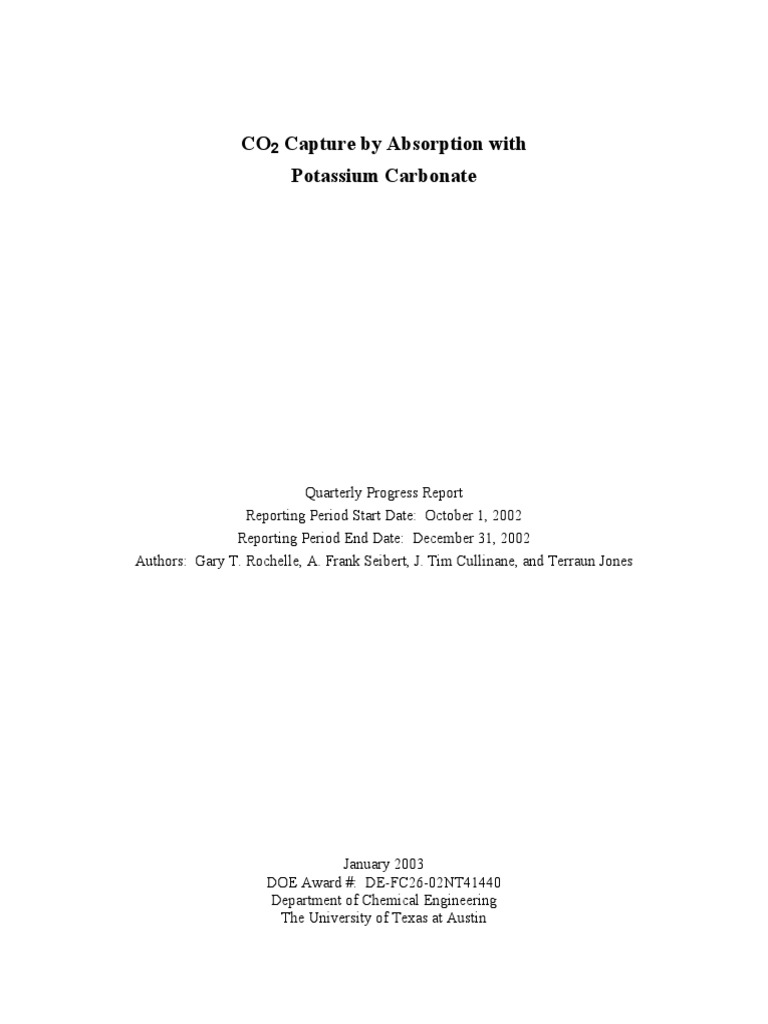CO Capture by Absorption With Potassium Carbonate | PDF | Gas ...