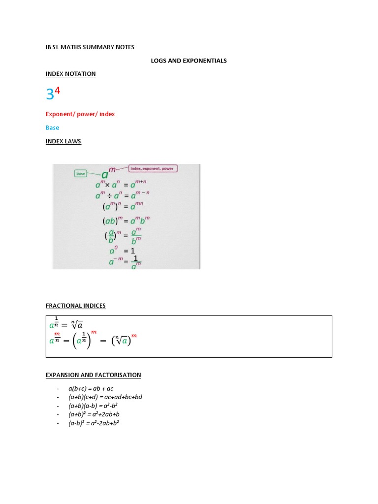 IB SL Maths: Logs & Exponentials Guide | PDF | Logarithm | Euclidean Vector