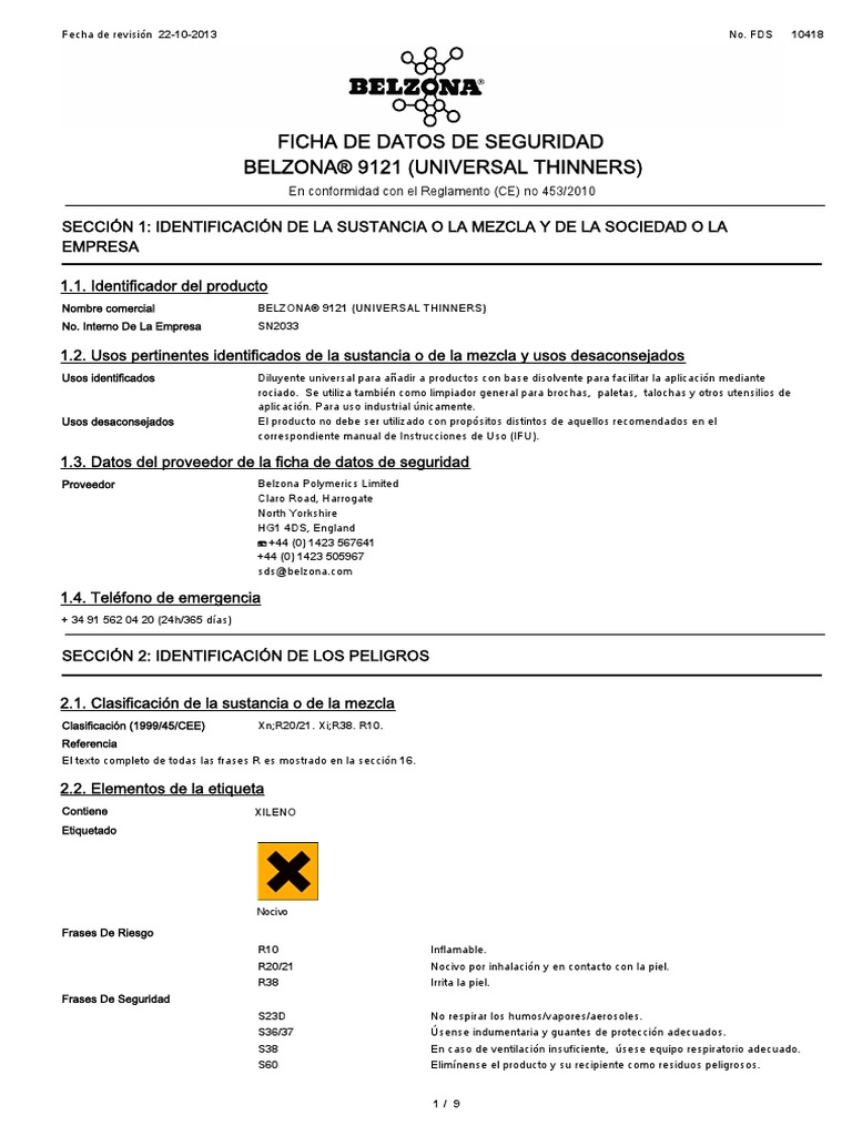 Sds B9121 | PDF | Residuos | Agua