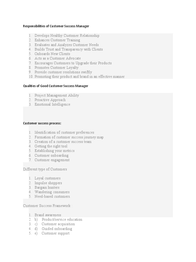 Responsibilities of Customer Success Manager | PDF