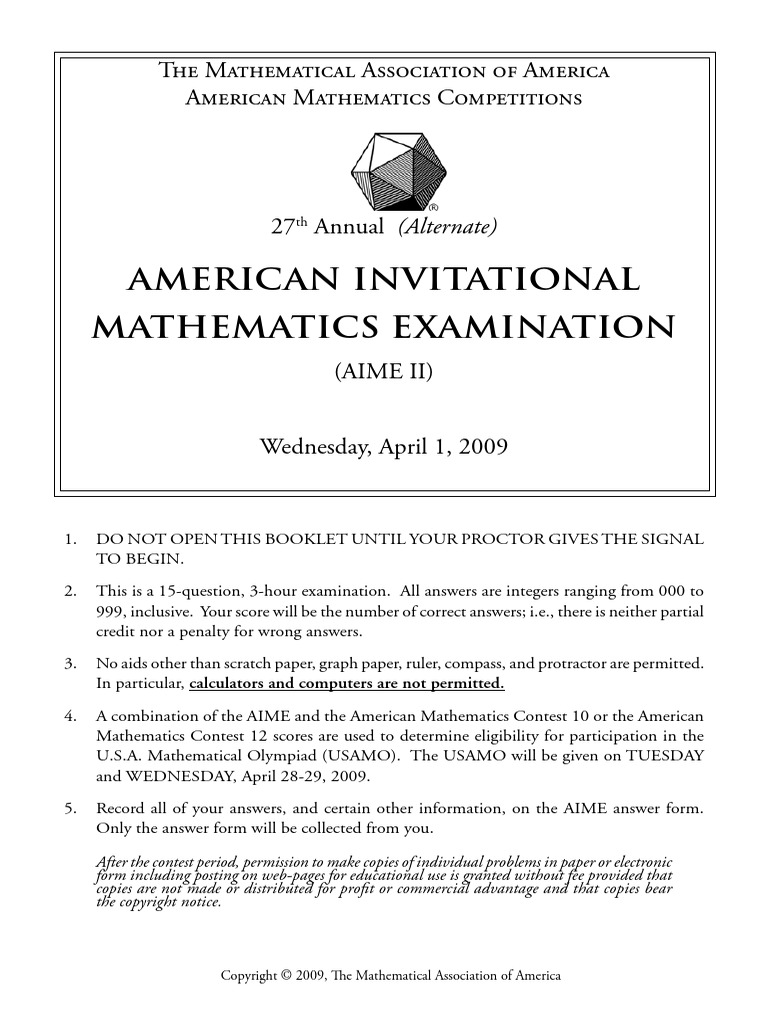 Aime 2009 Ii Pdf Circle Mathematics