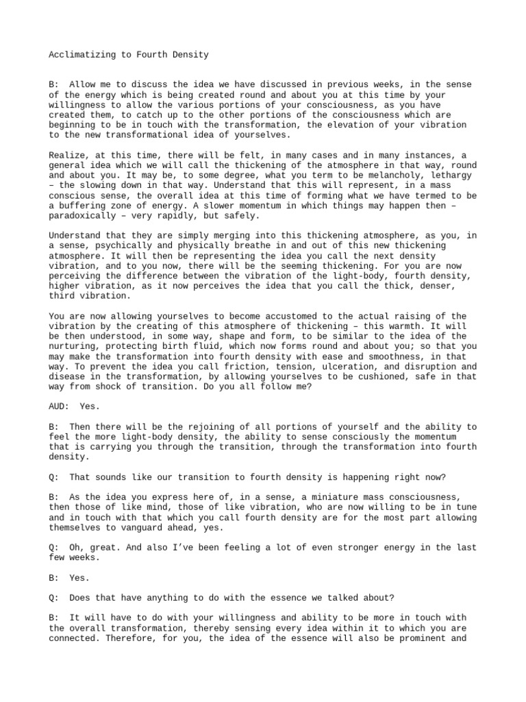 Bashar - Acclimatizing To Fourth Density | PDF | Consciousness | Self ...