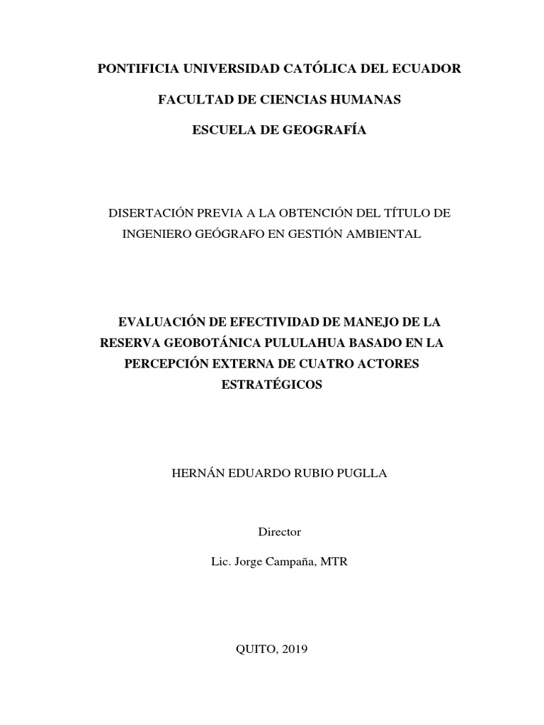 EEM de La Reserva Geobotánica Pululahua Basado en La Percepción - Rubio, 2019 | PDF | Ecuador ...