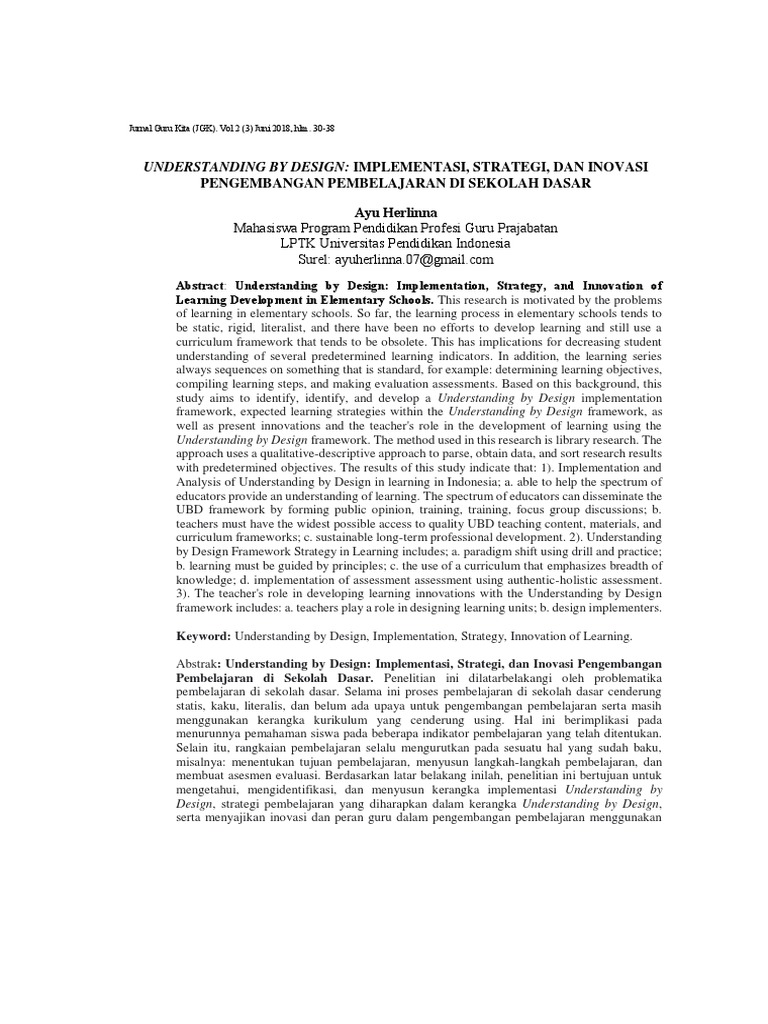 Ayu Herlina - UNDERSTANDING BY DESIGN IMPLEMENTASI, STRATEGI, DAN INOVASI PENGEMBANGAN ...