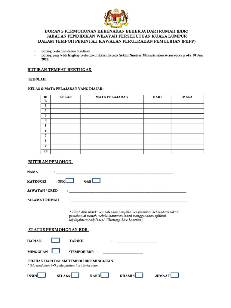 Borang Kebenaran BDR - PKPP | PDF