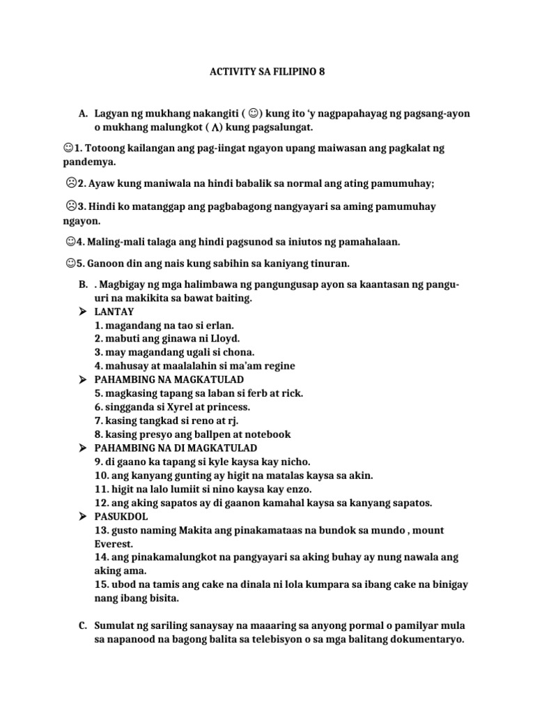 Activity Sa Filipino 8 | PDF