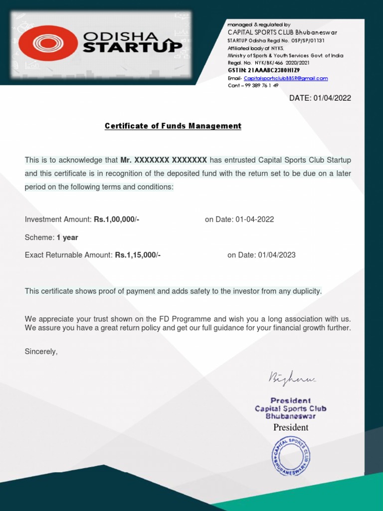 Fixed Deposit Certificate Acknowledgment | PDF