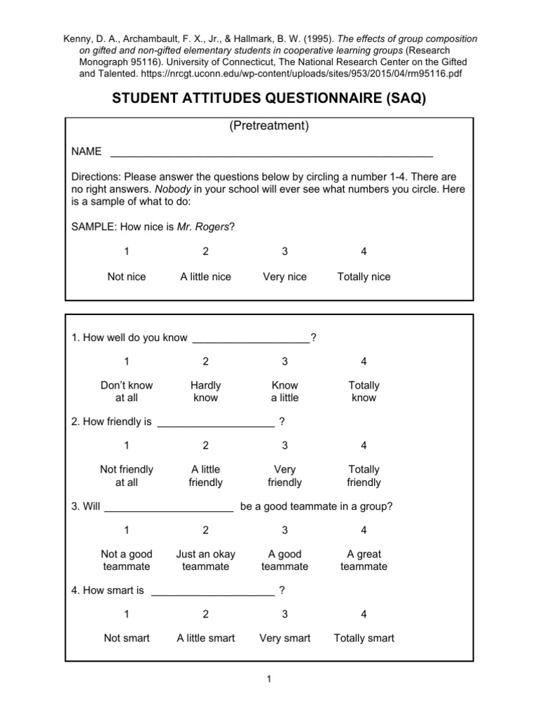 Student Attitudes Questionnaire SAQ - Rev | PDF