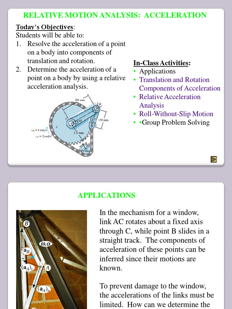 Relative Motion Analysis: Acceleration: Today's Objectives | PDF ...
