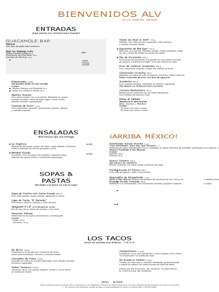 LV Menu ESP | PDF | Parilla | Ingredientes de comida