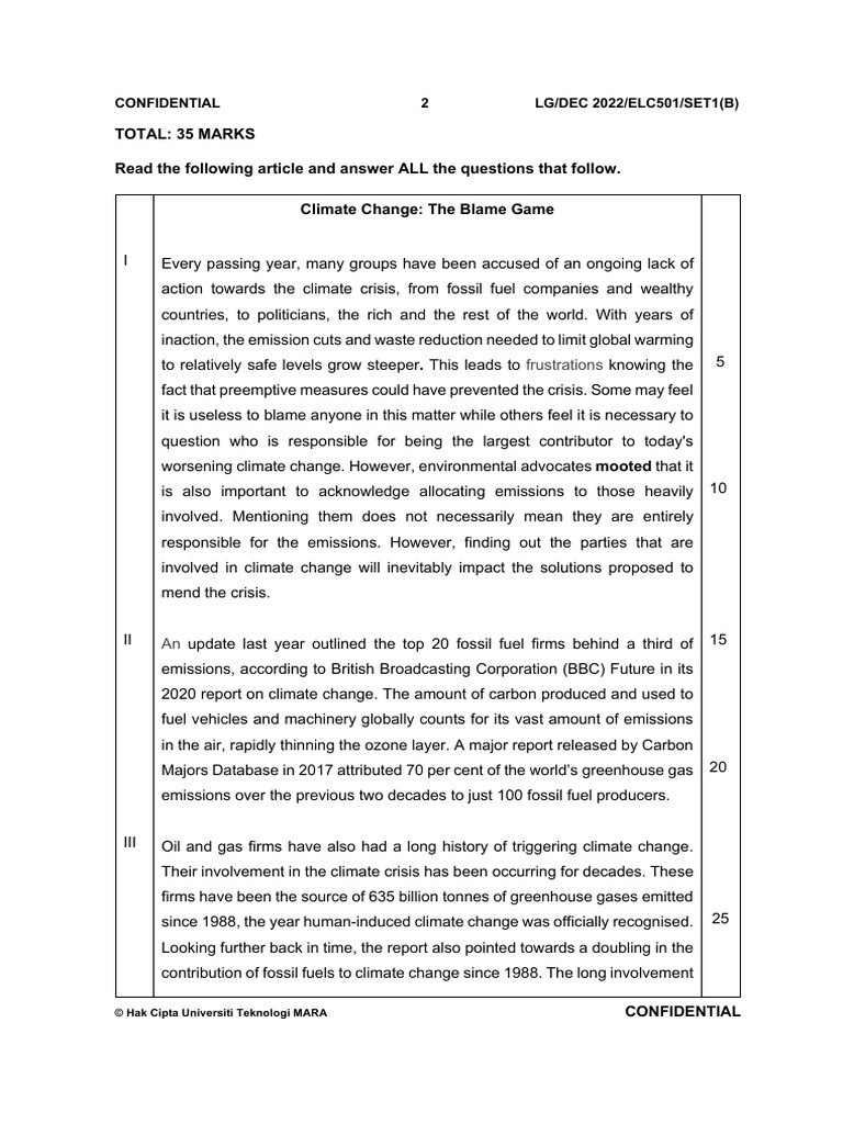 ELC 501 - TEST Set1B QP - 20224 | PDF | Climate Change | Greenhouse Gas