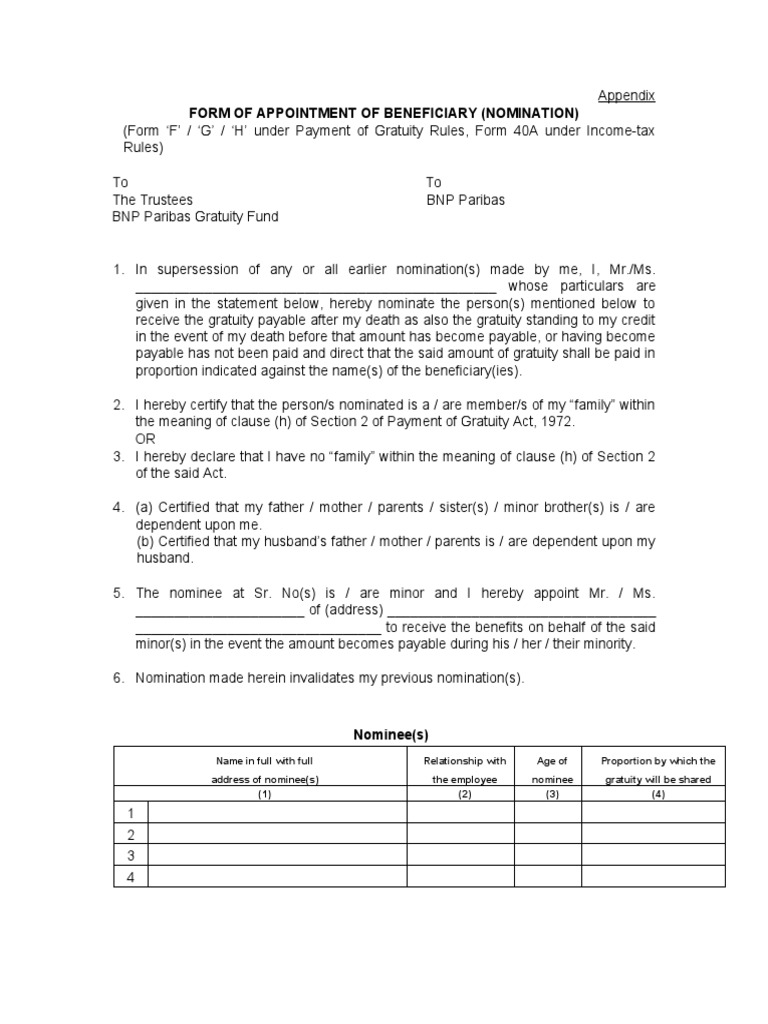 04 Gratuity Nomination Form Trust | PDF | Social Institutions | Private Law