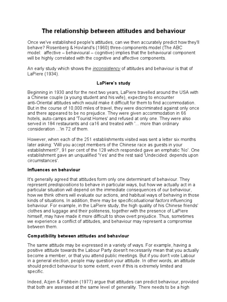 The Relationship Between Attitudes and Behaviour: Lapiere'S Study | Download Free PDF | Attitude ...