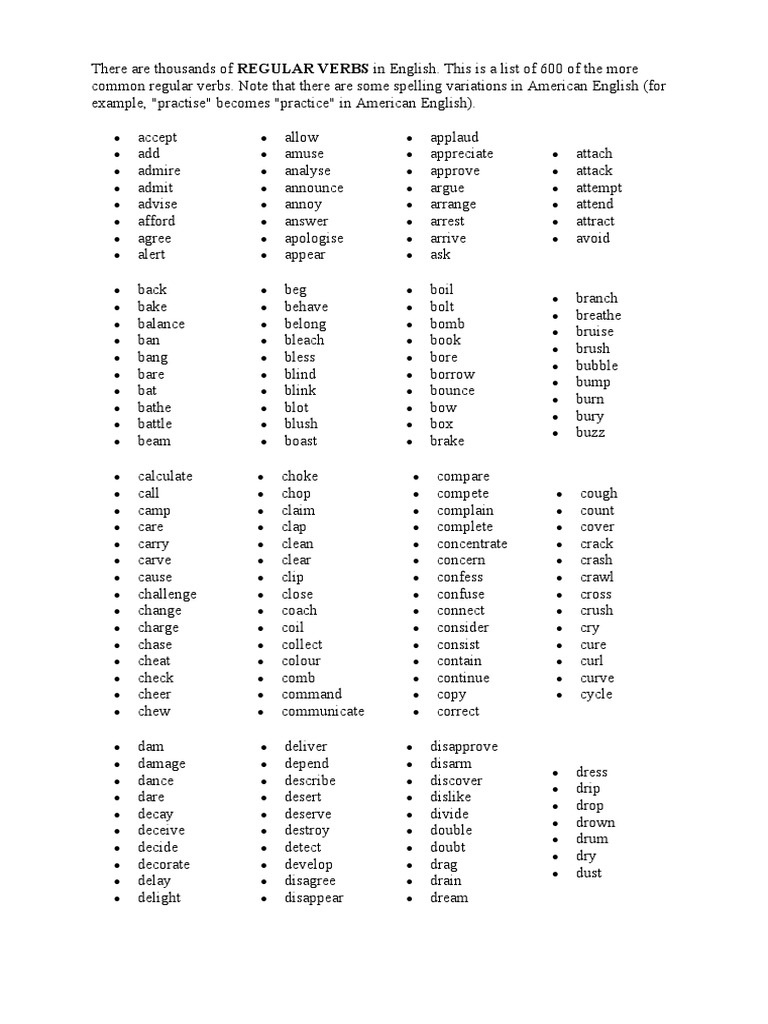 List of Regular Verbs | PDF