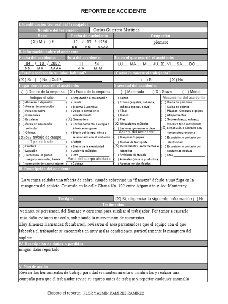 Reporte de Accidente | PDF | Lesión | Enfermedades y trastornos
