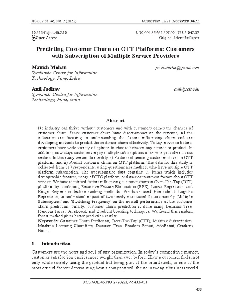 Predicting Customer Churn On OTT Platforms | PDF | Machine Learning ... Predicting Customer Churn On OTT Platforms | PDF | Machine Learning ...
